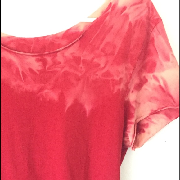 Tops | Custom Bleached Red Cutoff Tshirt Wide Neck Sm | Poshmark